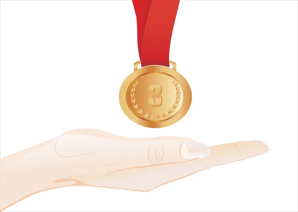 Gold medal in hand. Vector Stock Vector Image by ©chekat #110083252