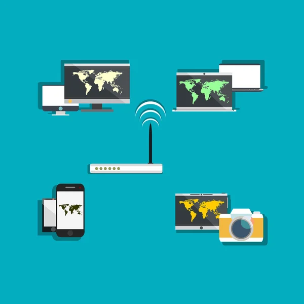 Home wifi network. Internet via router on pc, phone, laptop and tablet ...