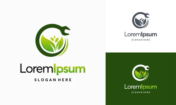 Green Service Logo Design Template Wrench Tree Leaf Service Logo Stock ...