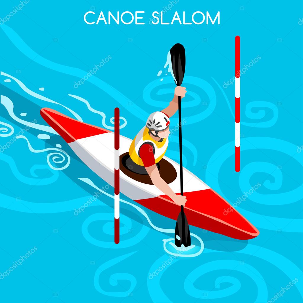 Kayak Slalom Canoa Juegos de Verano Icon Set.3D Isométrico Canoa ...