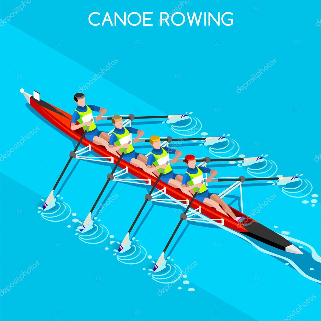 Olympics Canoe Rowing Quadruple Sculls Summer Games Icon Set.3D ...