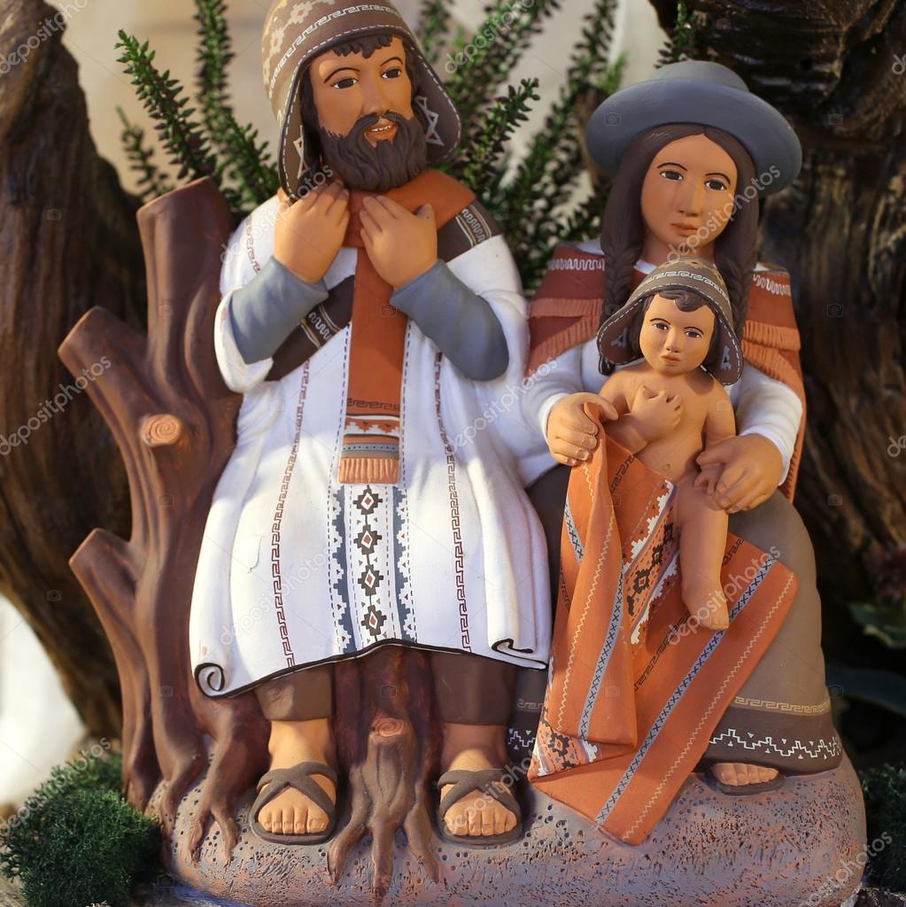 Peruvian nativity scene with baby Jesus St Joseph and santa mari ...