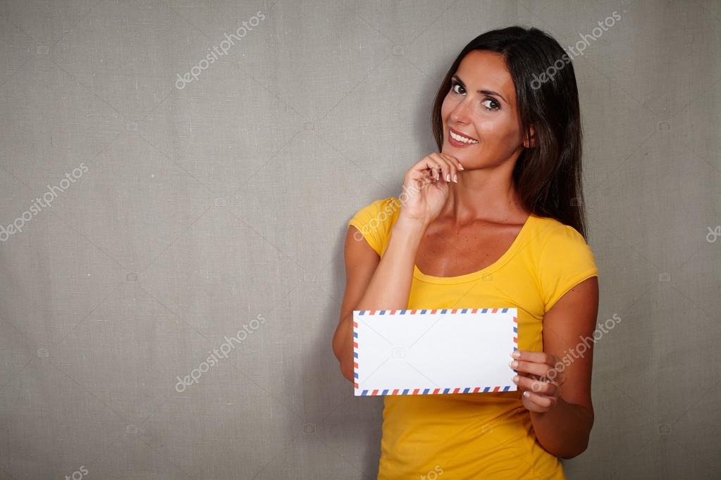 Woman holding mail, letter — Stock Photo © pablocalvog #89099498