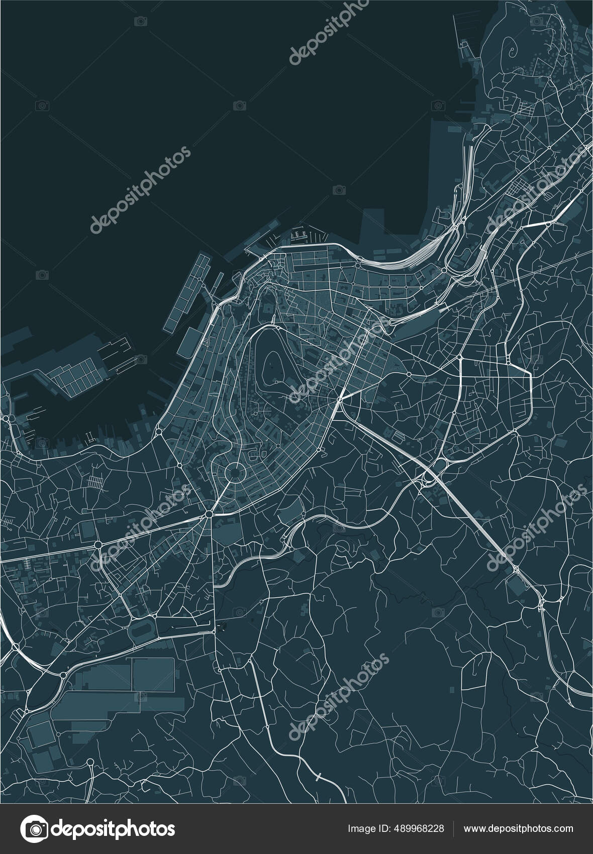 Mapa de la ciudad de Vigo, España Vector de stock por ©tish11 489968228