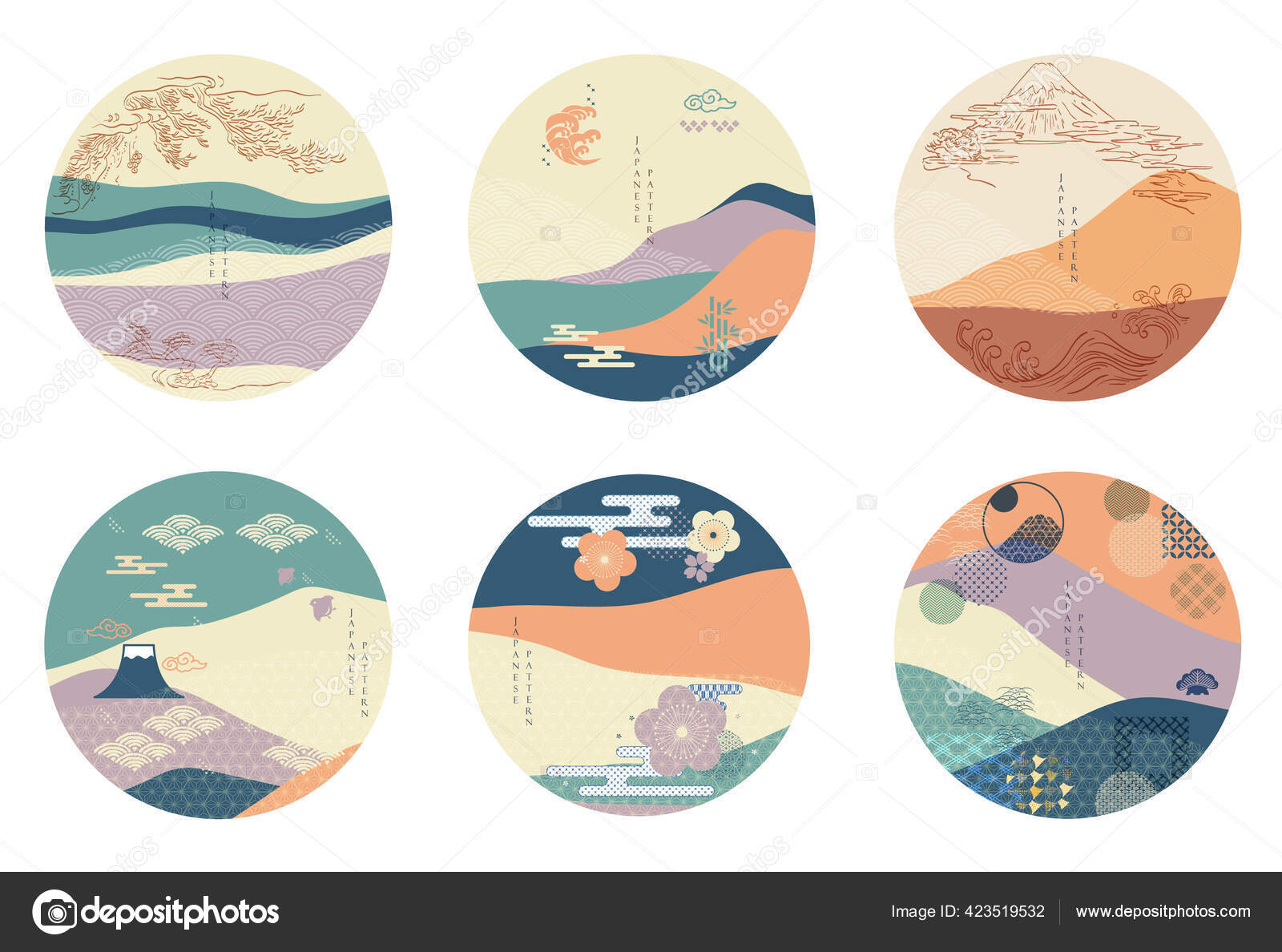 Japanese Background Circle Shape Vector Asian Element Template Abstract ...