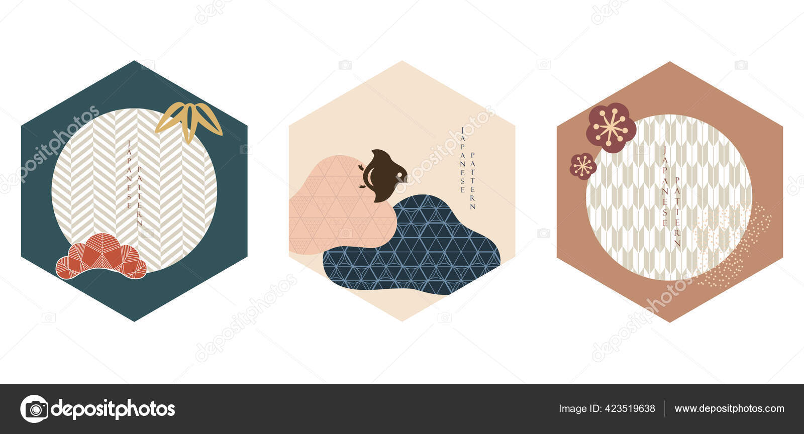 Japanese Icons Asian Background Vector Bamboo Bird Cherry Blossom ...