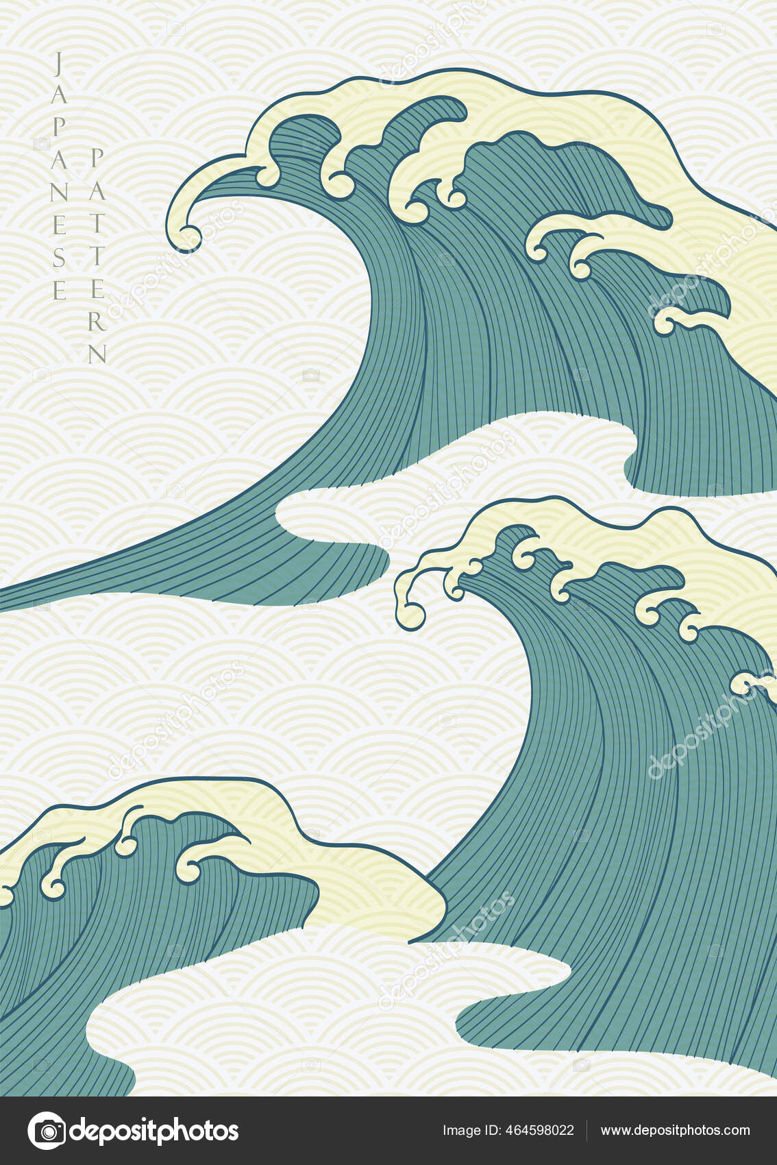 Japanese Hand Draw Wave Line Pattern Vector Oriental Natural Ocean ...