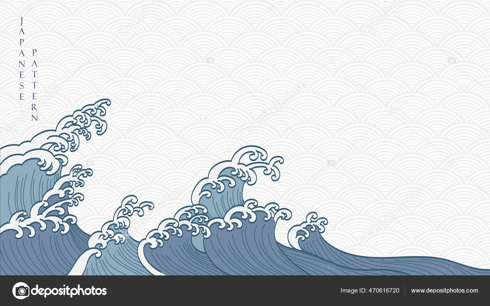 Hand Drawn Wave Japanese Pattern Vector Ocean Sea Background Natural ...