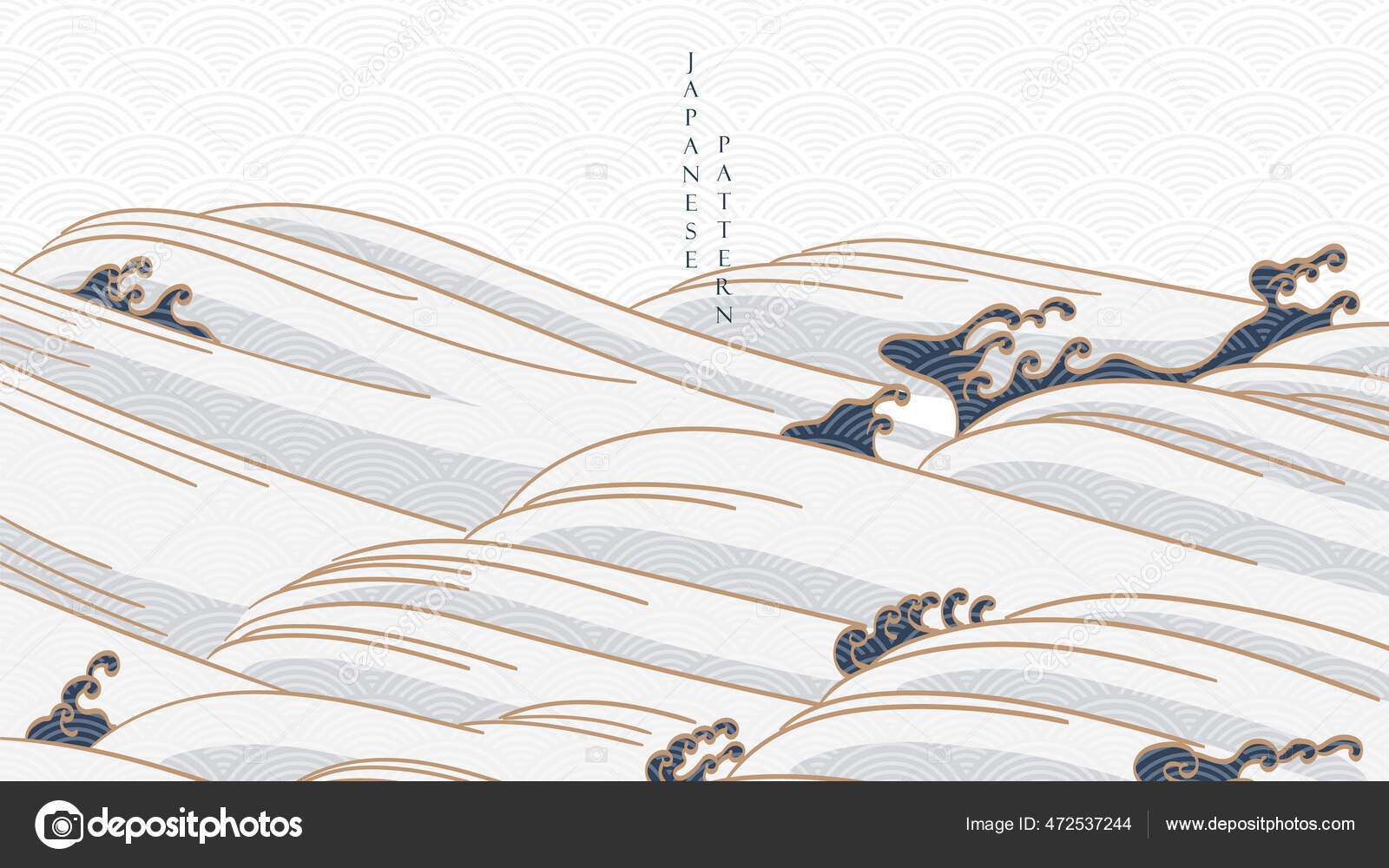 Japanese Background Hand Drawn Wave Pattern Vector Oriental Ocean Sea ...