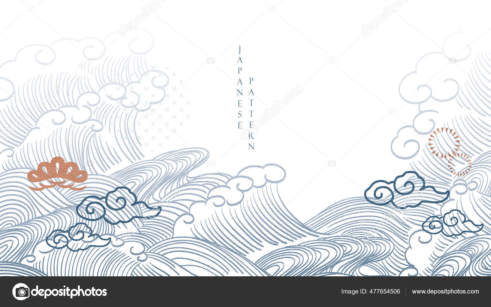 Japanese Background Hand Drawn Wave Decoration Vector Asian Traditional ...