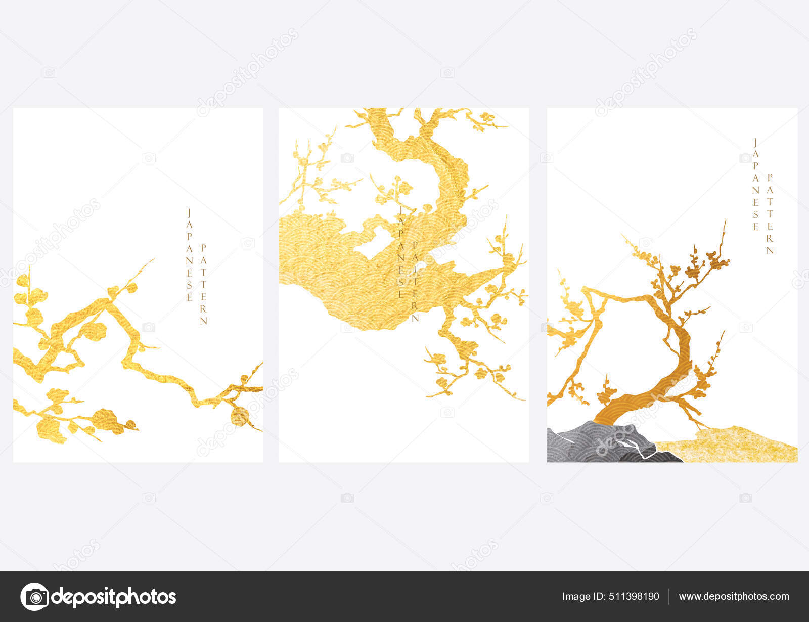 Japanese Background Gold Black Texture Vector Cherry Blossom Flower ...
