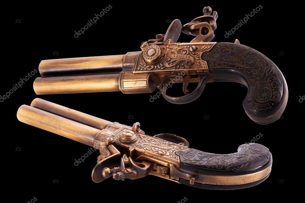 Two old pistols isolated in black — Stock Photo © abotusan #95224108