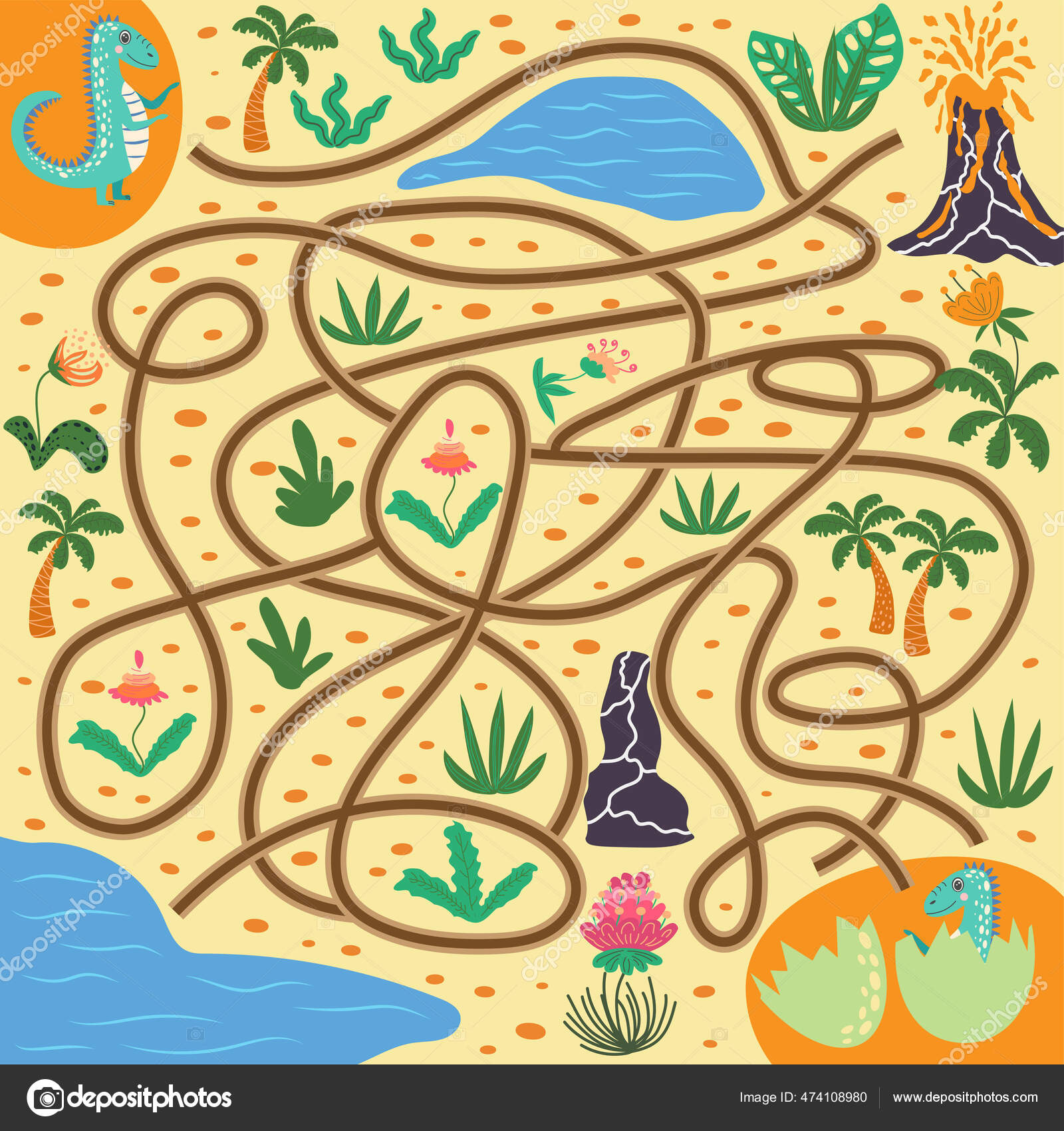 Help Dinosaur Find Path Nest Labyrinth Maze Game Kids Help Stock Vector ...