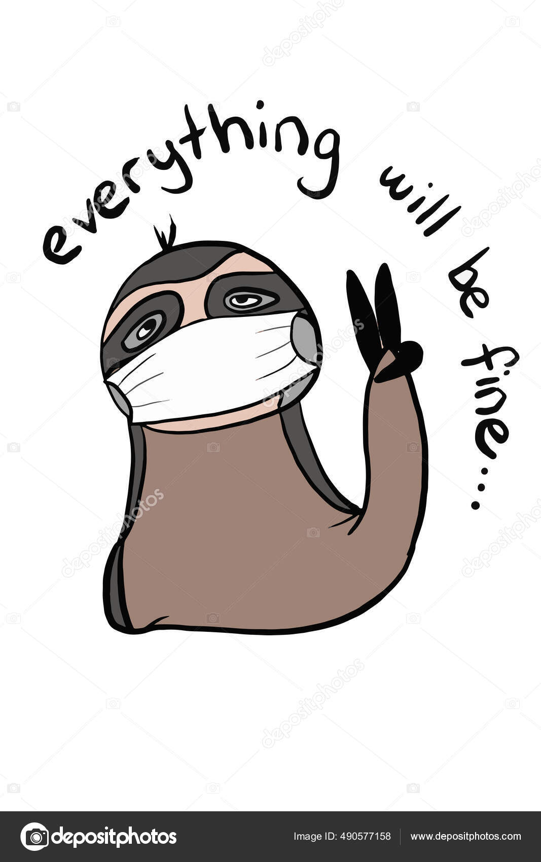 Cartoon Cute Slothy Characters Taking Face Mask Say Everthing Fine ...