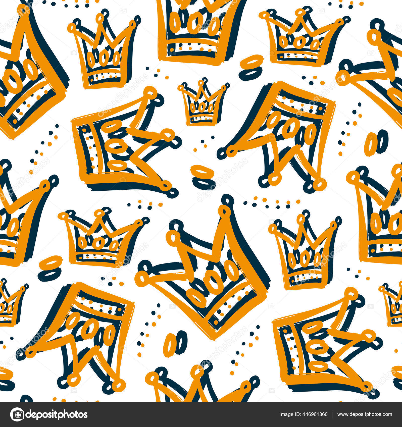 Beautiful Orange Crown Isolated White Background Cute Seamless Pattern ...