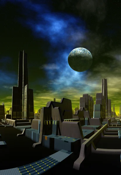 Starry Night Over An Alien City - Science Fiction Scene Part 5 — Stock ...