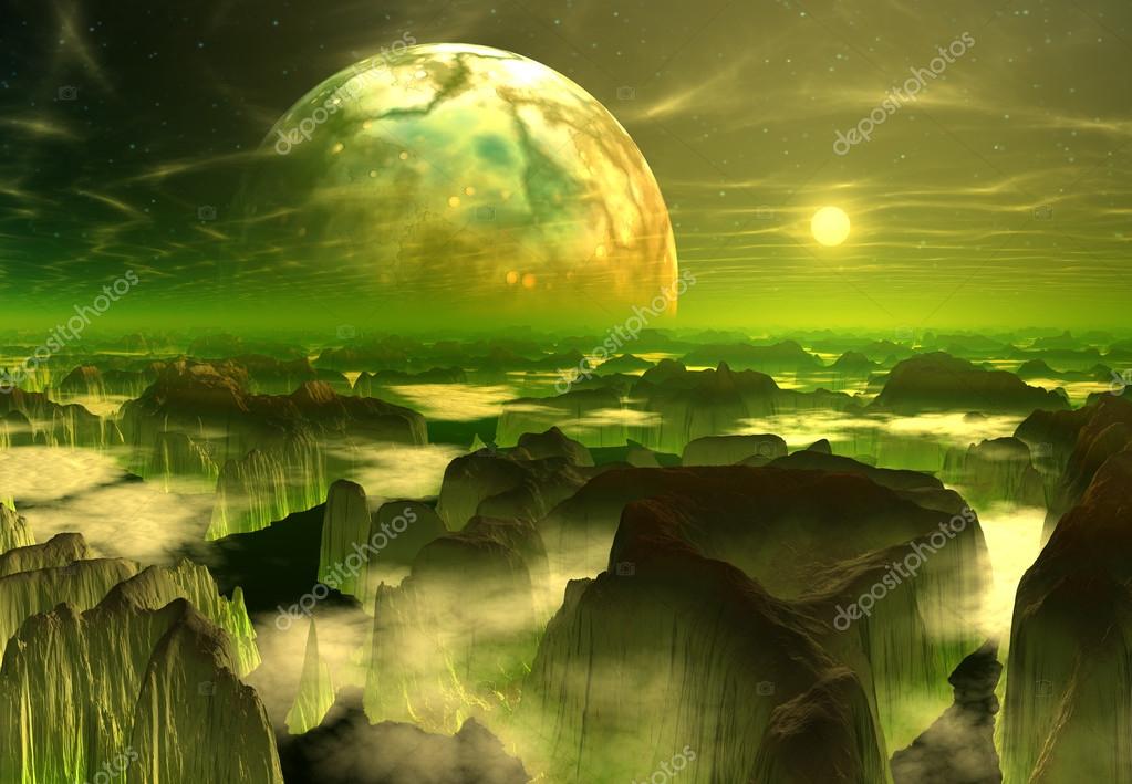 Alien Planet - Fantasy Landscape — Stock Photo © diversepixel #105869746 Alien Planet - Fantasy Landscape — Stock Photo © diversepixel #105869746