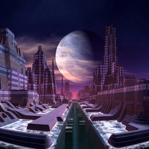 Starry Night Over An Alien City - Science Fiction Scene Part 5 — Stock ...