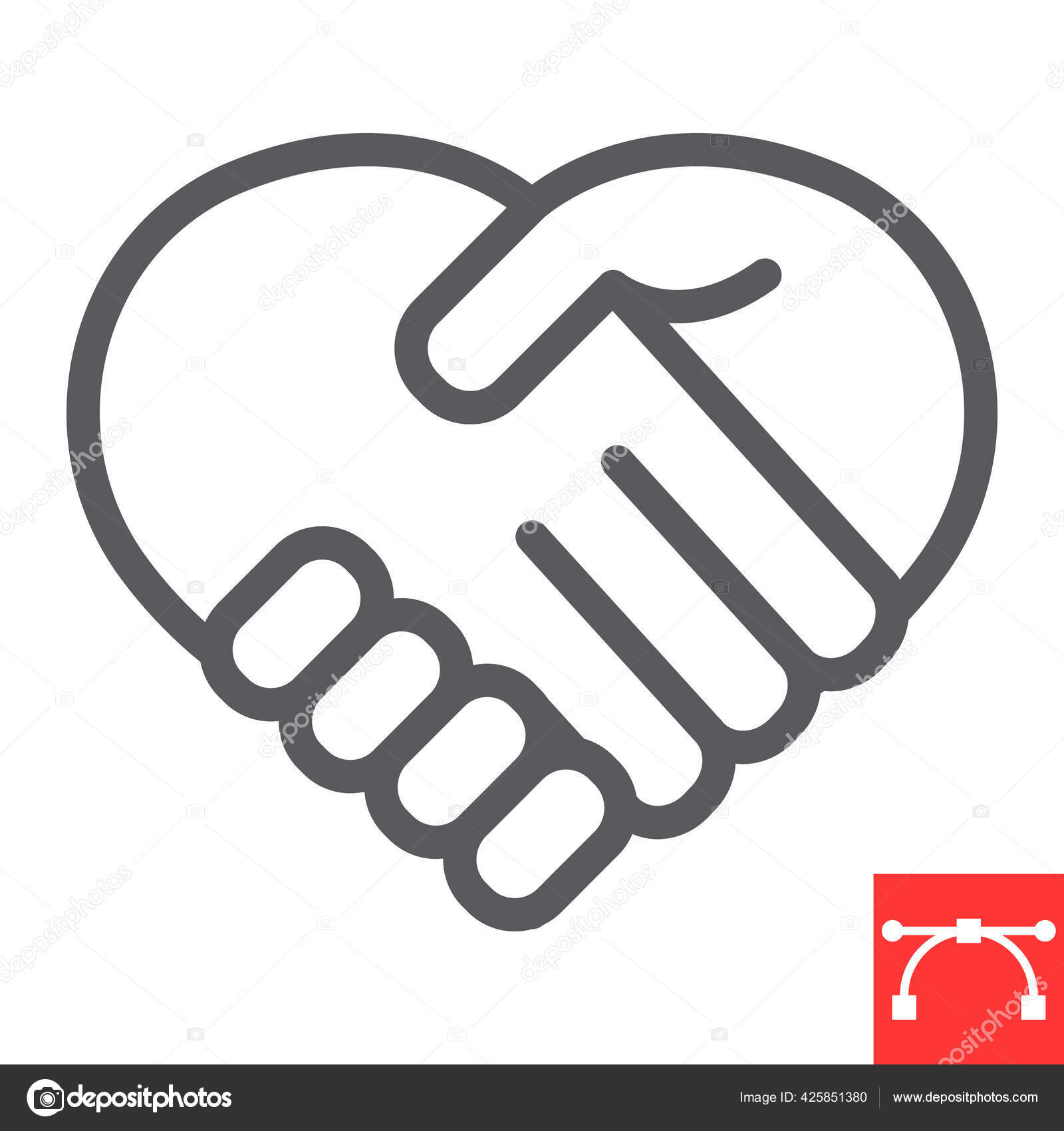 Heart handshake line icon, love and help, handshake sign vector ...