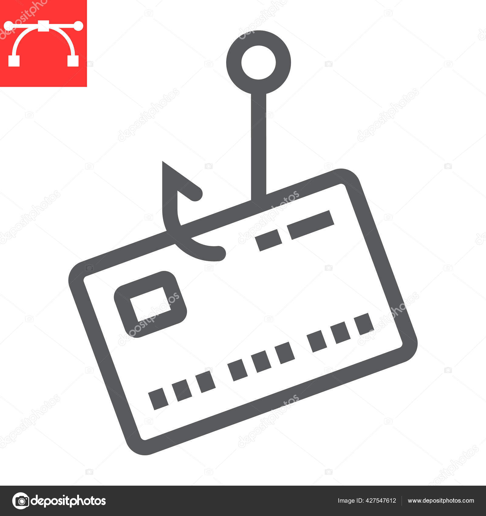 Banking scam line icon, security and phishing password, data theft sign ...