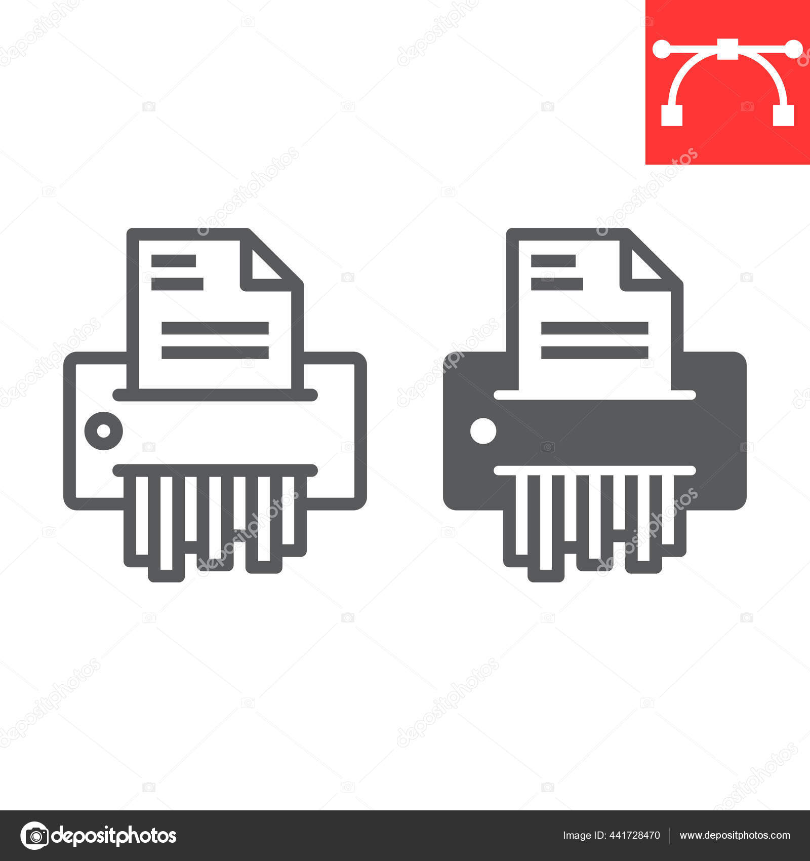 Paper shredder line and glyph icon, security and paperwork, document ...