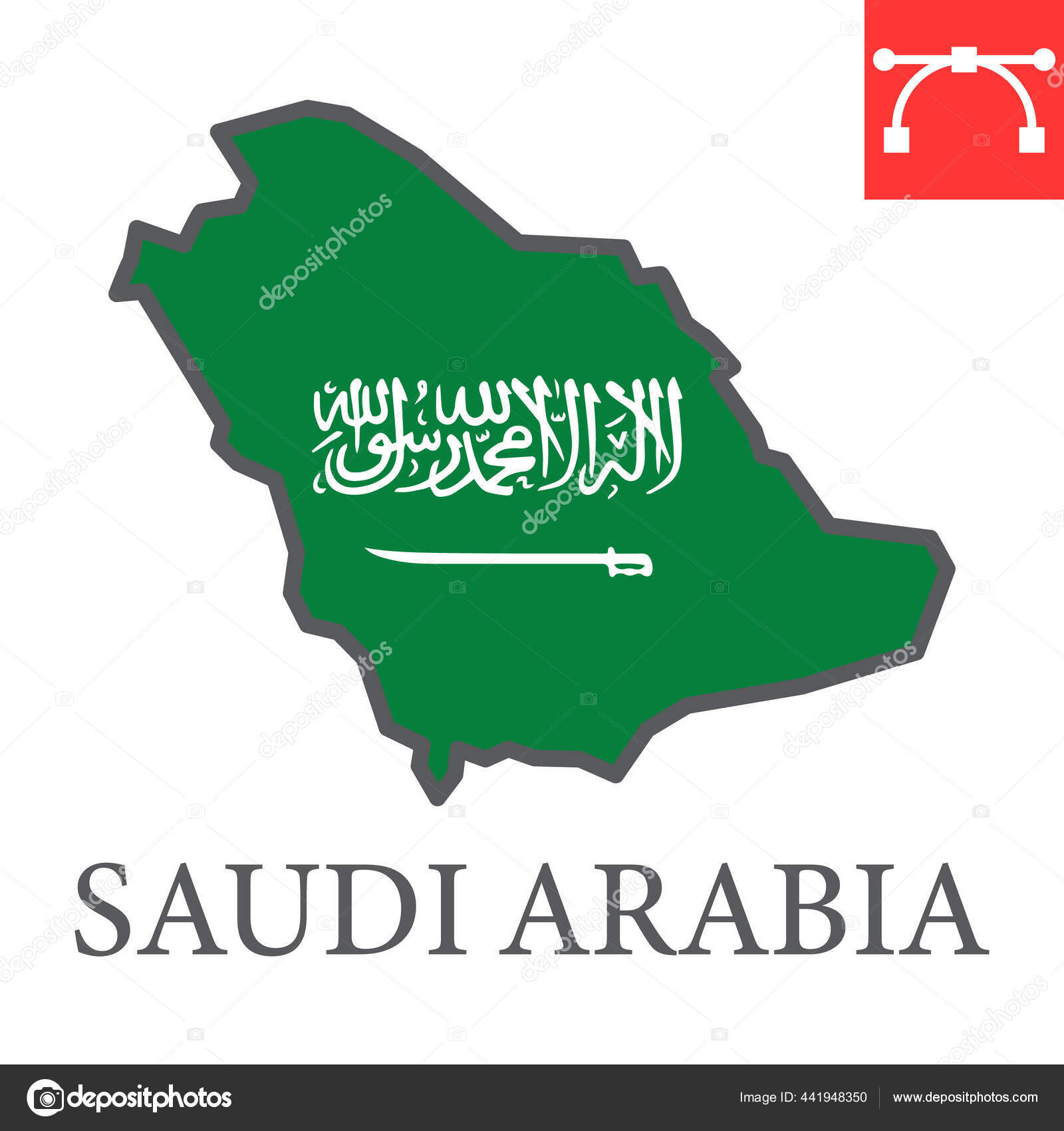 Map of Saudi Arabia color line icon, country and geography, saudi ...