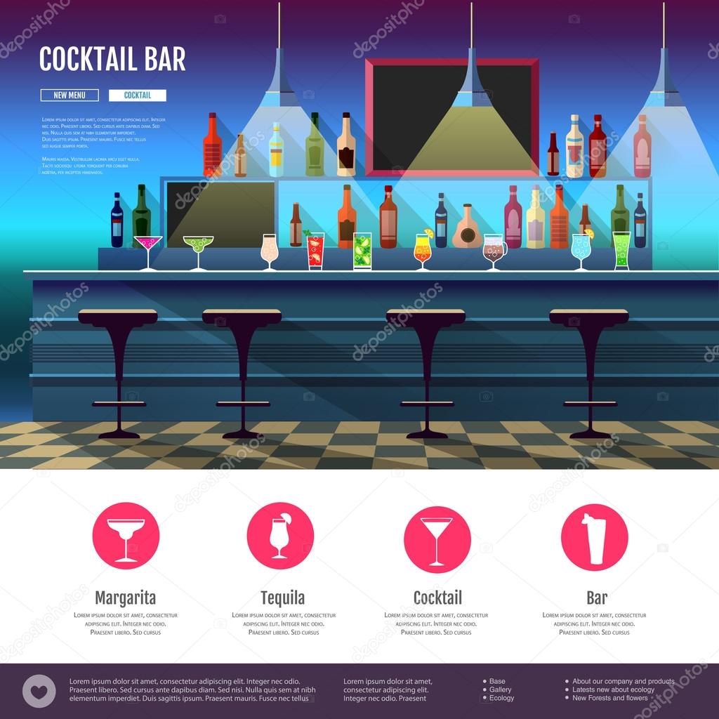 Flat style interior of cocktail bar Stock Illustration by ©annbozshko ...