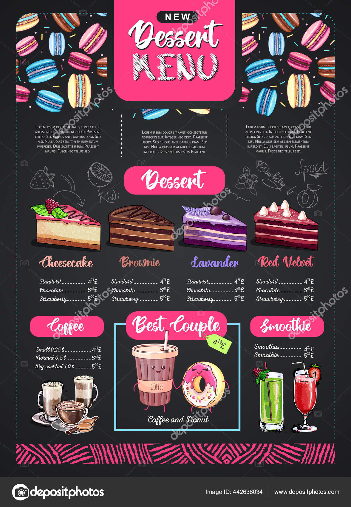 Chalk Drawing Dessert Menu Design Sweet French Macaroons Cakes Stock ...