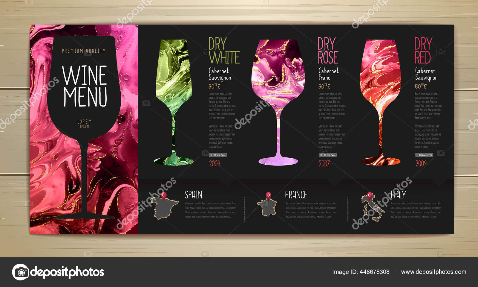 Wine Menu Design Alcohol Ink Texture Marble Texture Background Set ...