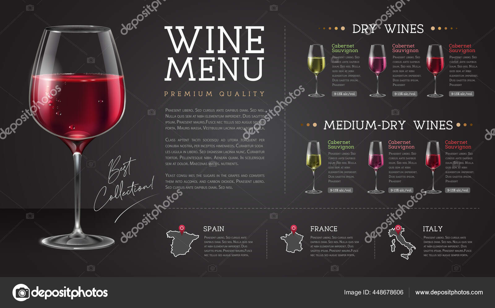 Wine Restaurant Menu Design Realistic Wine Glasses Bottles Chalk ...