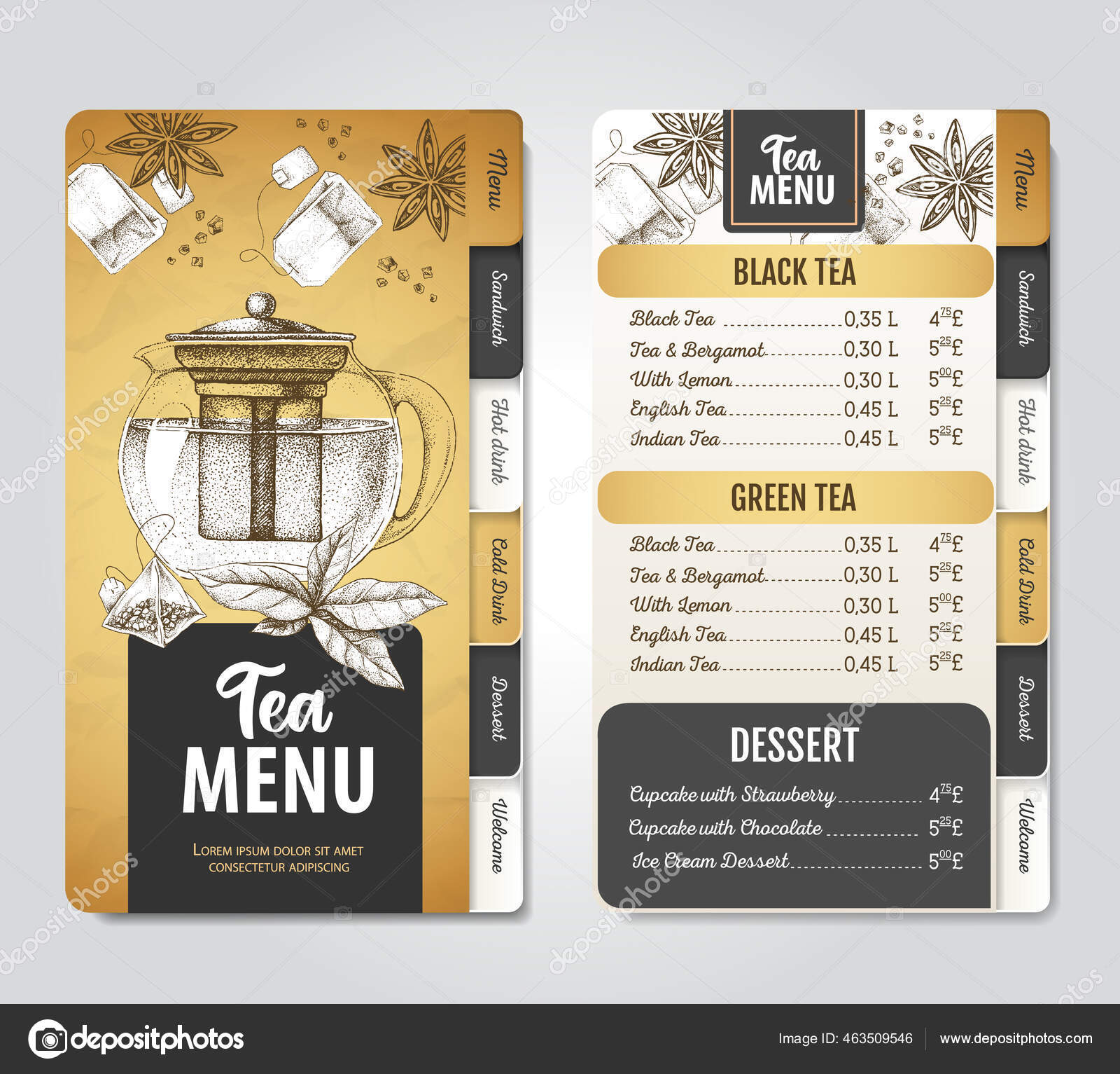 Restaurant Royal Tea Menu Design Decorative Sketch Teapot Vintage Style ...