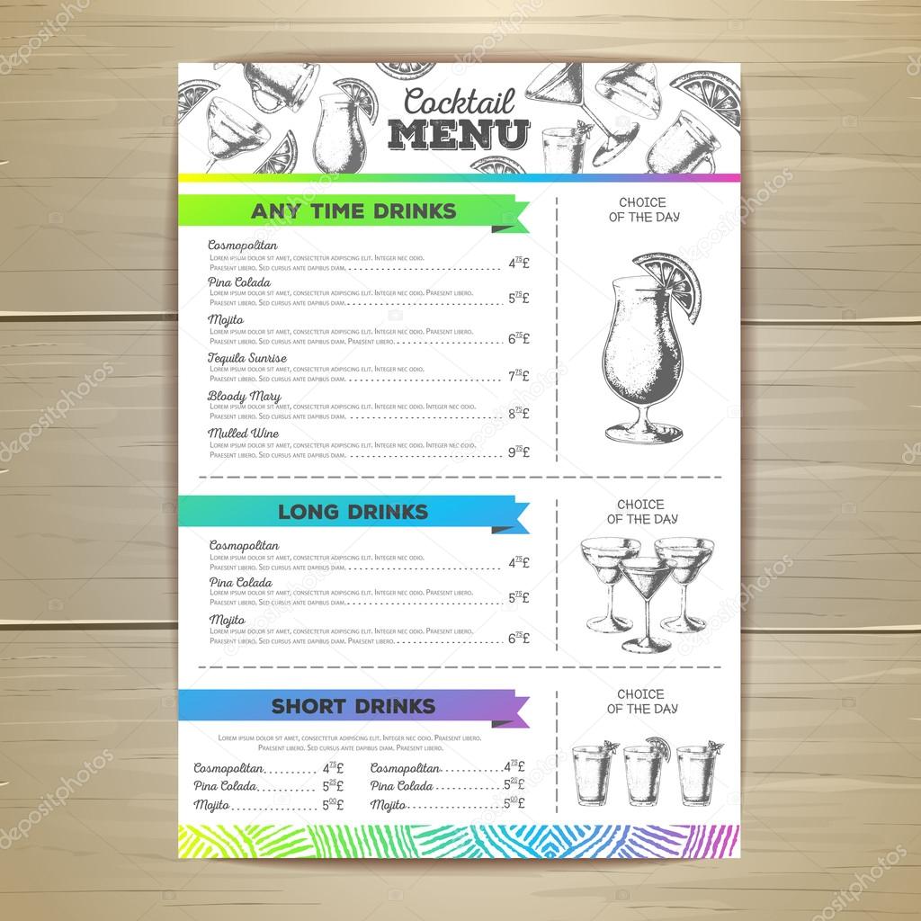 Vintage Cocktail Menu Design Document Template — Stock Vector © Annbozshko 89076120