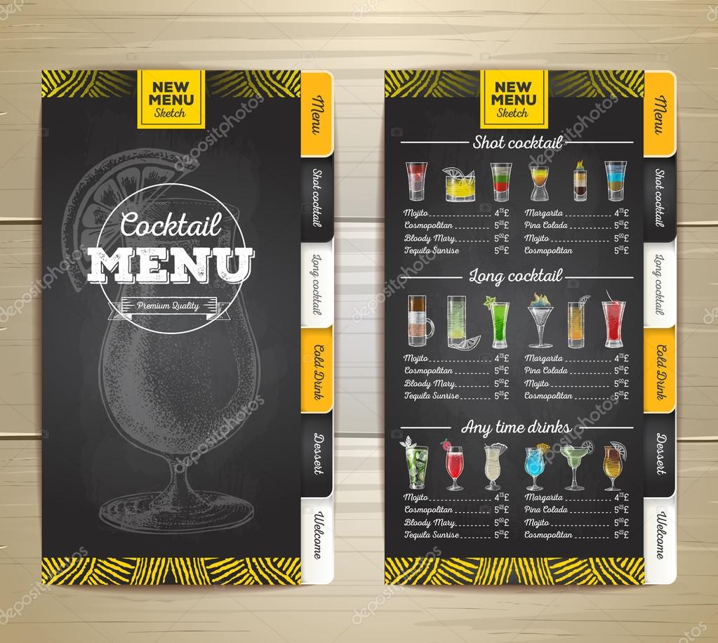 Vintage chalk drawing cocktail menu design. Corporate identity Stock ...