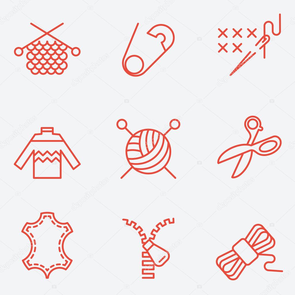 Knitting and needlework icons, thin line style, flat design Stock Vector Image by ©colorlife ...