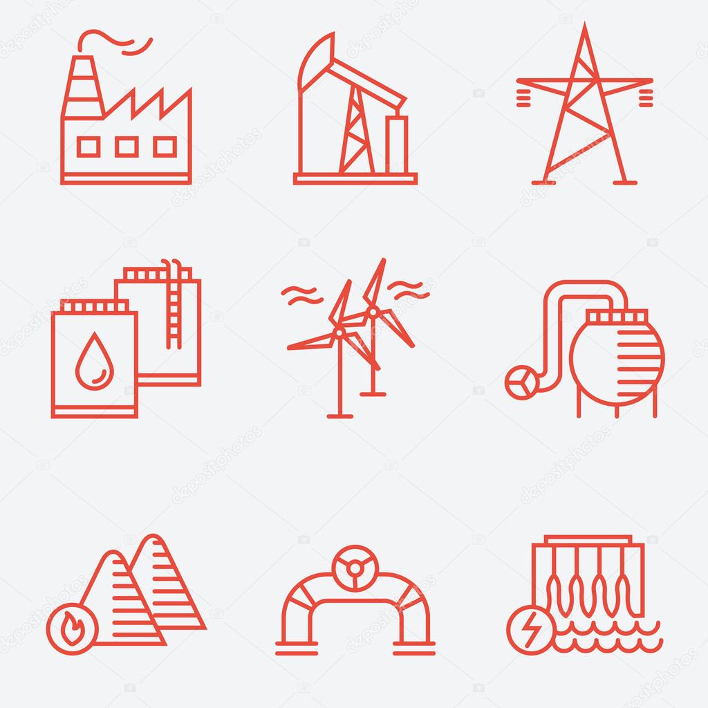 Industry icons, thin line style, flat design Stock Vector Image by ...