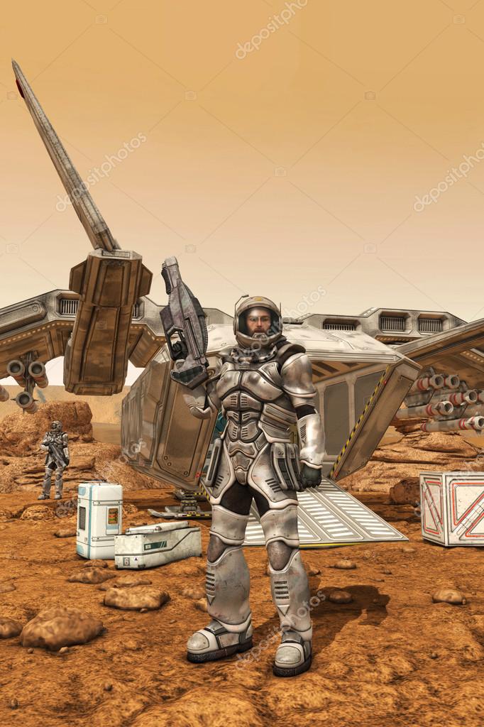 Military astronaut on mars outpost Stock Photo by ©innovari 98778664