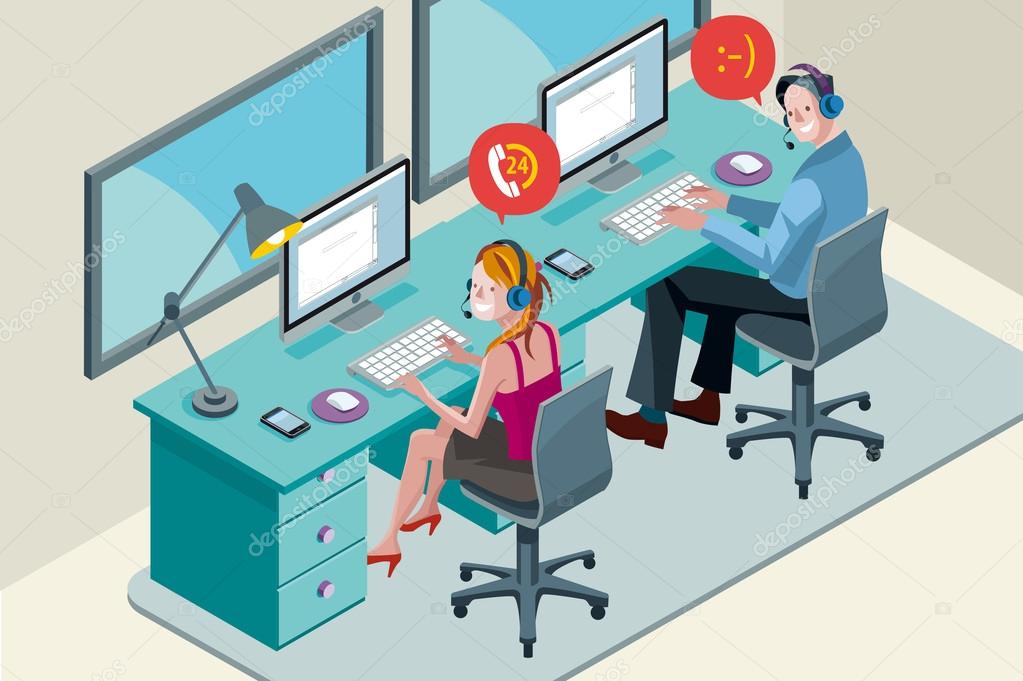 Call Center Team with Headset Stock Vector by ©Jesussanz 57865953