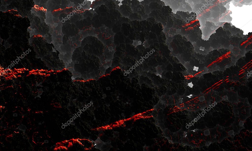 Roca volcánica negra con venas de lava roja. La textura del fondo de ...