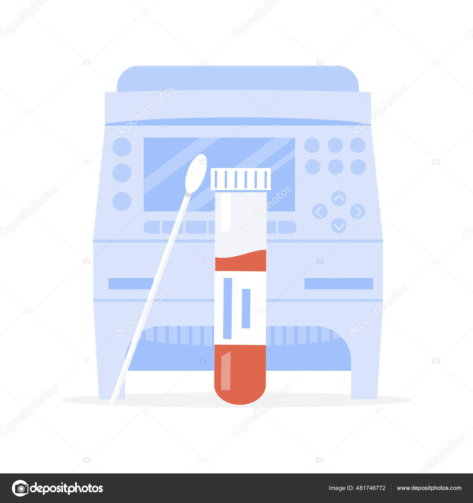 Covid-19 RT PCR machine and testing tube with swab sample or probe with ...