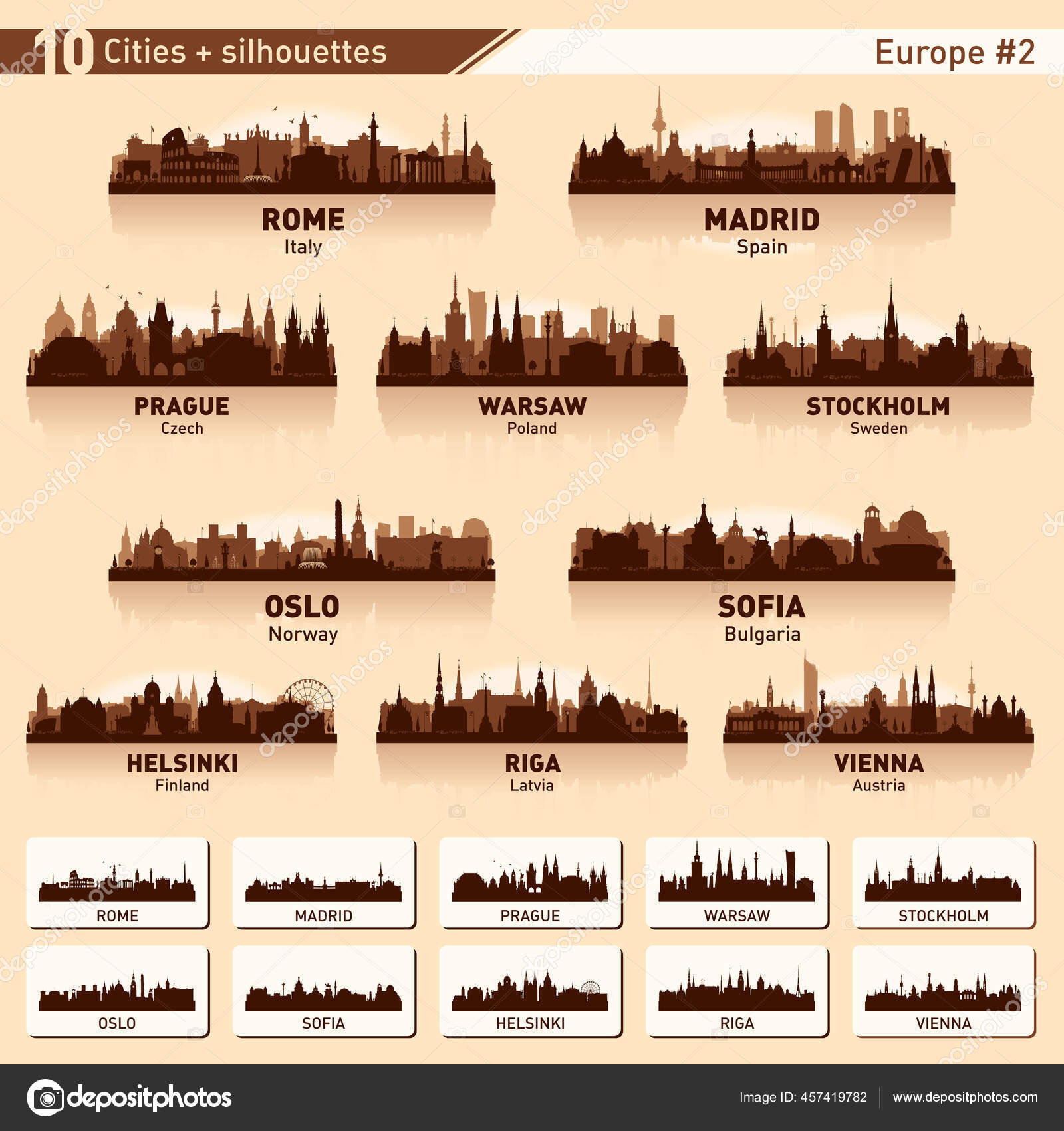 City Skyline Set Europe Vector Silhouette Background Illustration Stock ...