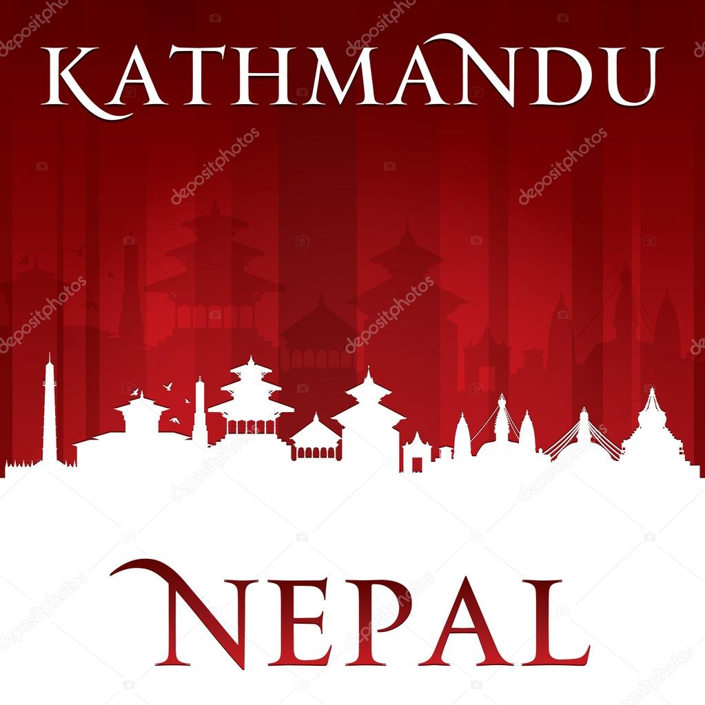 Kathmandu Nepal city skyline silhouette red background Stock Vector ...