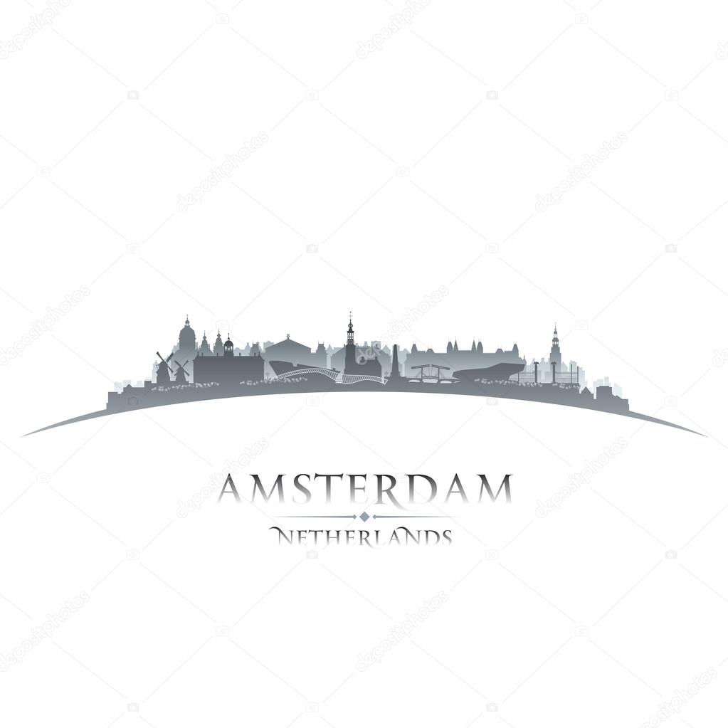 Amsterdam Netherlands city skyline silhouette white background — Stock ...