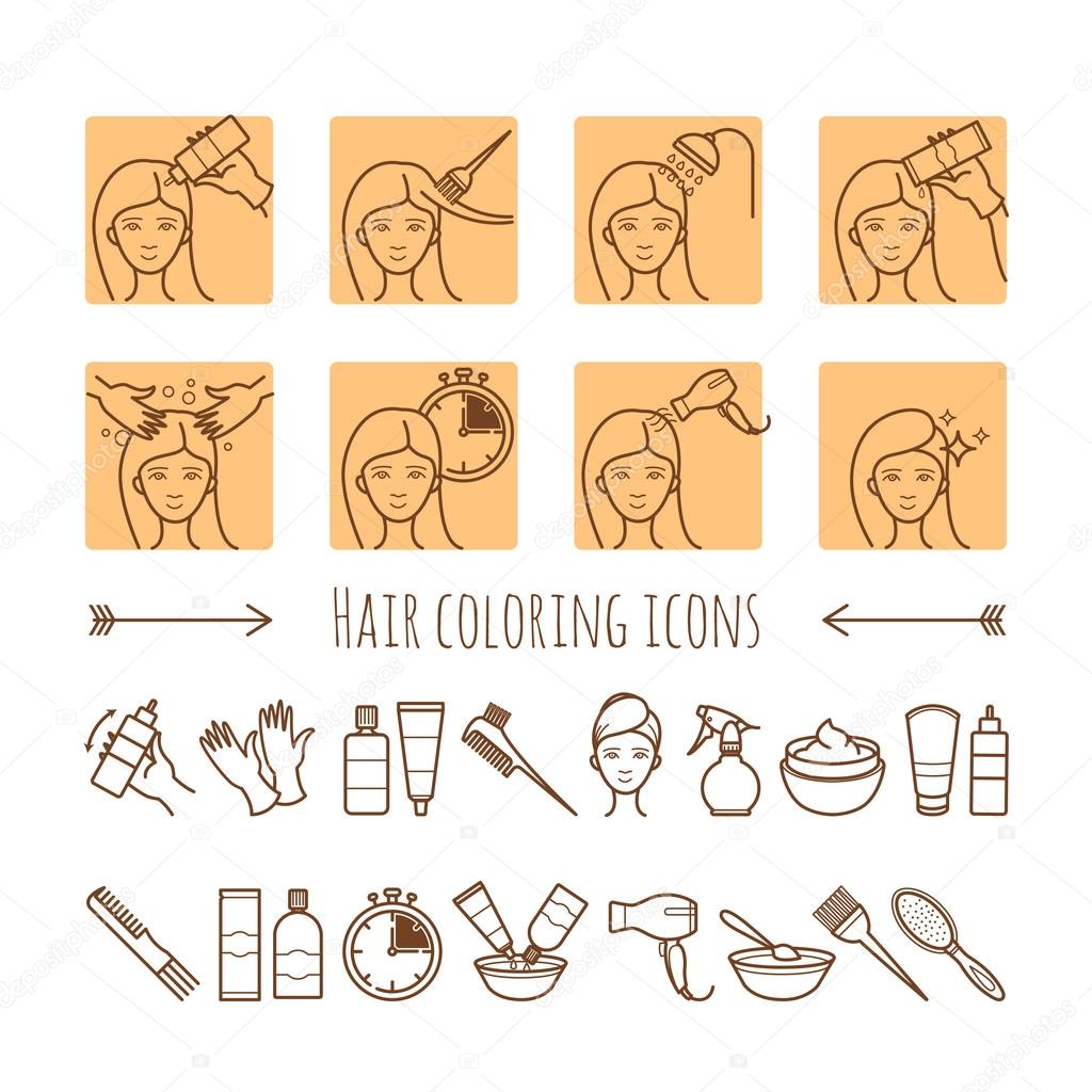 Hair coloring process. Thin line icons Stock Vector Image by ...