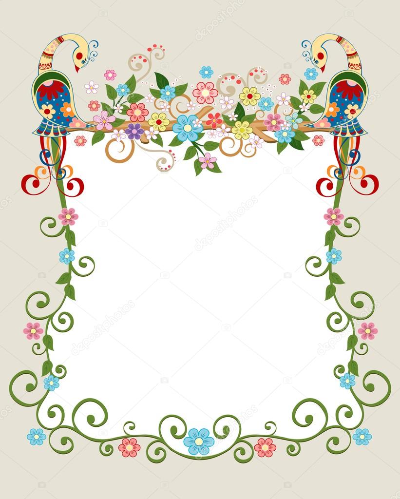 Floral background with fabulous birds and space for text — Stock Vector ...