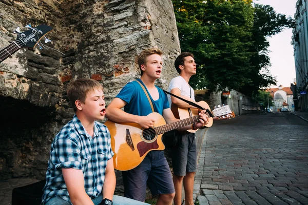 Street Musicians Buskers Play Evening Near Famous Viru Gate in T ...