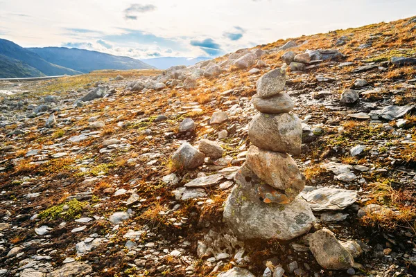 Stack Of Stones On Norwegian Mountain, Norway Nature. Travel And ...