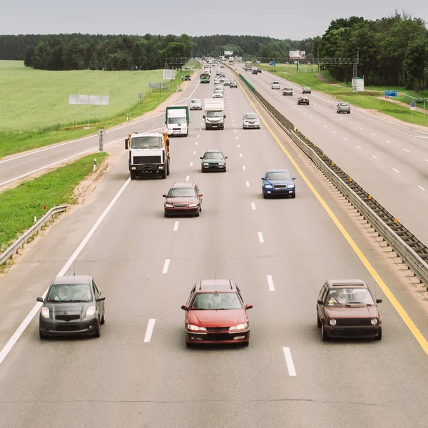 Busy Highway During The Day With Number Plates And Car Logos Rem ...