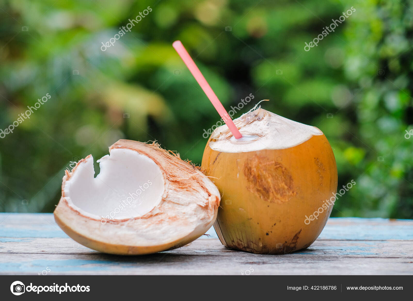 Young Coconut Straw Ready Drink — Stock Photo © Azamiadiputera #422186786