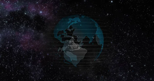 Earth View From Outer Space. Big data 3d Earth. Binary code surrounding globe rotating. Retro ...
