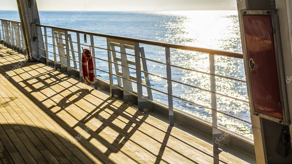 Empty deck on a passenger boat or cruise ship — Stock Photo ...